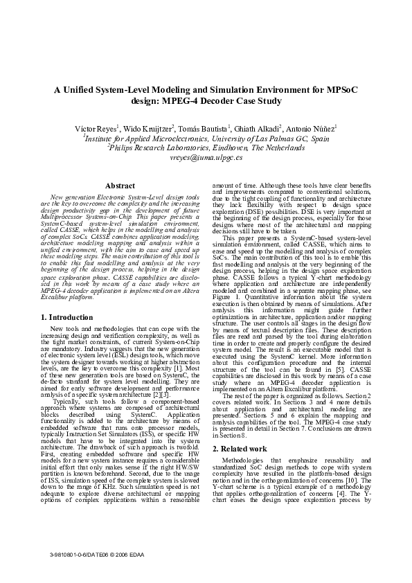 (PDF) A Unified System-Level Modeling and Simulation Environment for MPSoC design: MPEG-4 ...