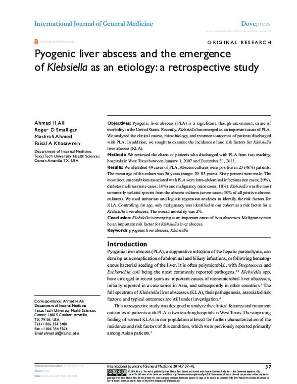 (PDF) Pyogenic liver abscess and the emergence of Klebsiella as an etiology: a retrospective study