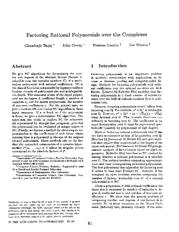 (PDF) Factoring rational polynomials over the complexes