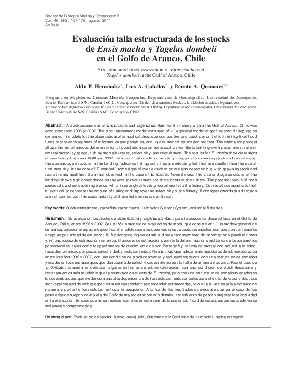 (PDF) Evaluación talla estructurada de los stocks de Ensis macha y ...