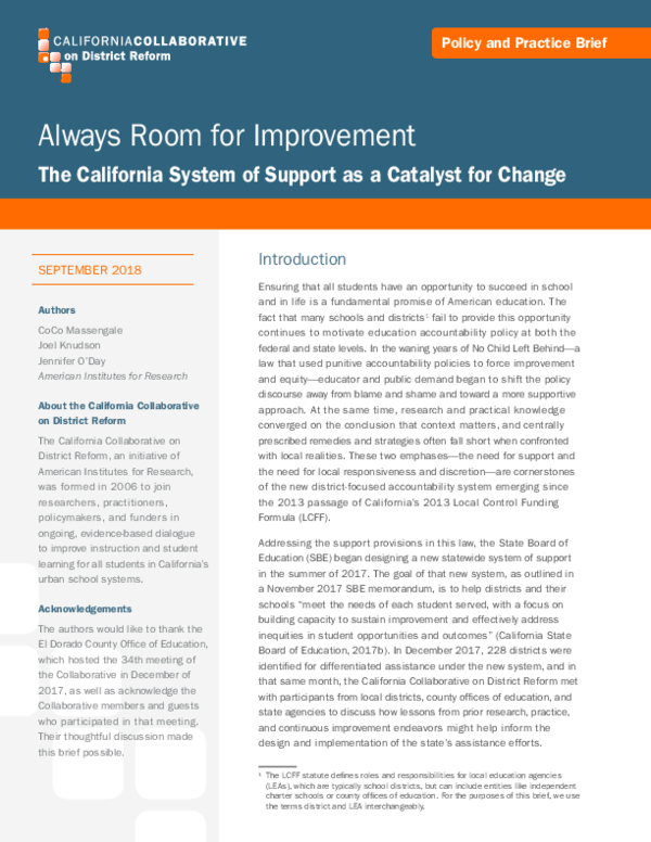 (PDF) Always Room for Improvement: The California System of Support as ...