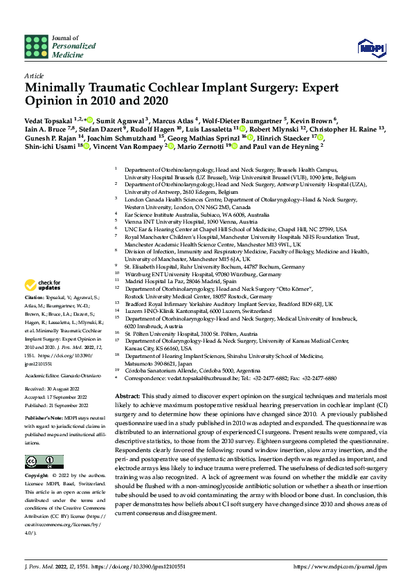 (PDF) Minimally Traumatic Cochlear Implant Surgery: Expert Opinion in ...