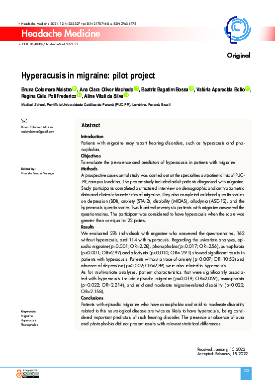 Hyperacusis in migraine: pilot project