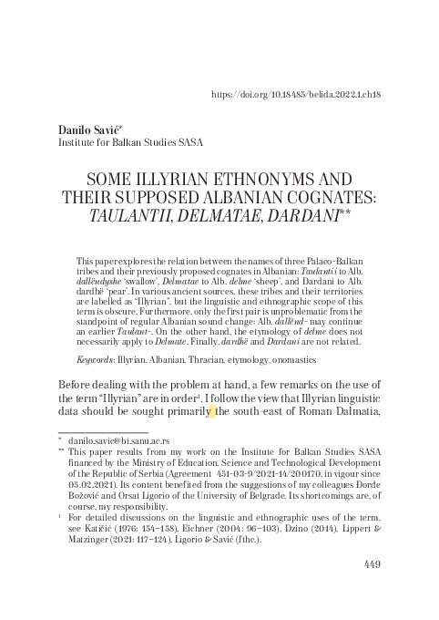 (PDF) Some Illyrian ethnonyms and their supposed Albanian cognates ...