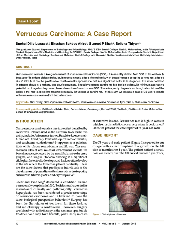 (PDF) Verrucous Carcinoma: A Case Report