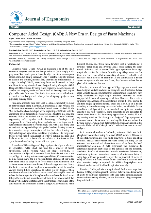 (PDF) Computer Aided Design (CAD): A New Era in Design of Farm Machines