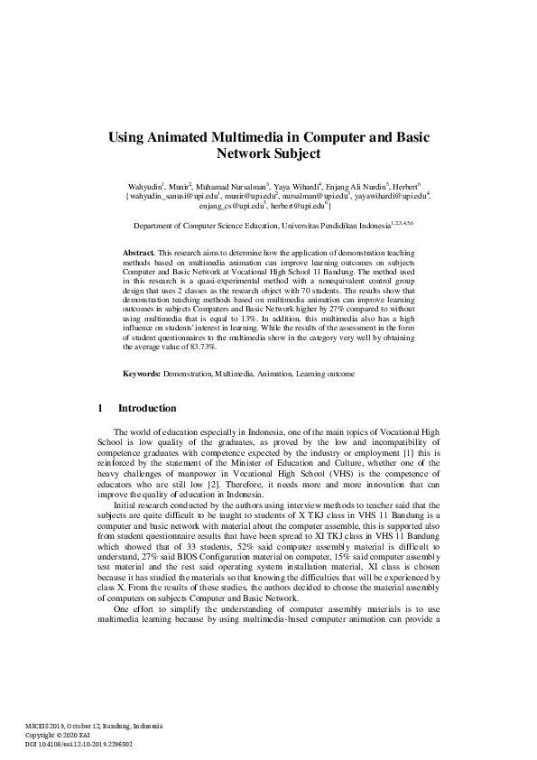 (PDF) Using Animated Multimedia in Computer and Basic Network Subject