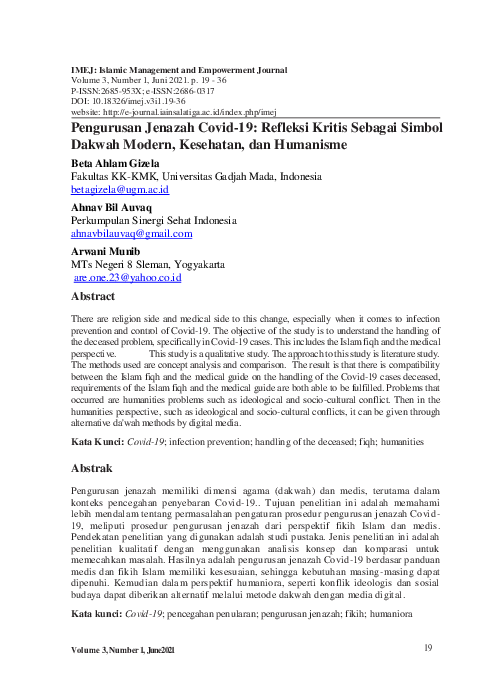 (PDF) Pengurusan Jenazah Covid-19: Refleksi Kritis Sebagai Simbol ...