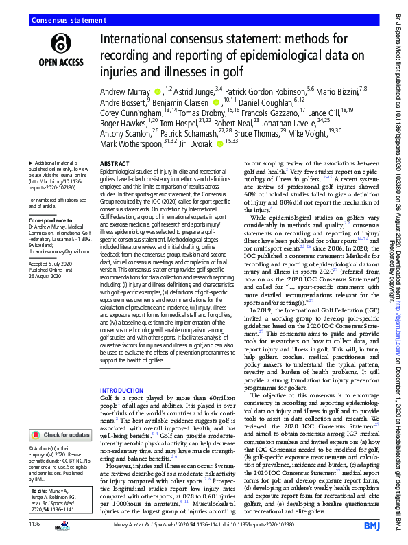 (PDF) International consensus statement: methods for recording and reporting of epidemiological ...