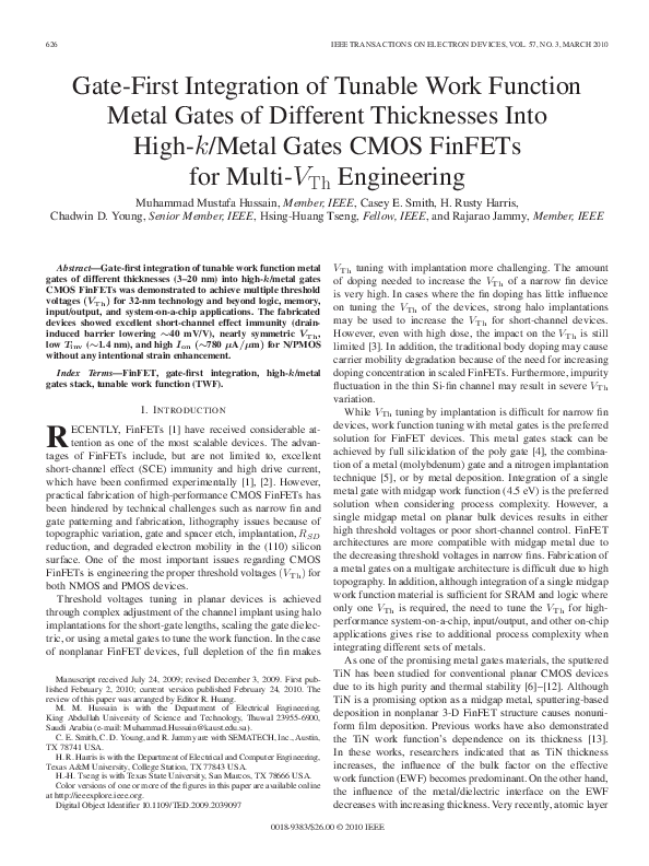 (PDF) Gate-First Integration of Tunable Work Function Metal Gates of ...
