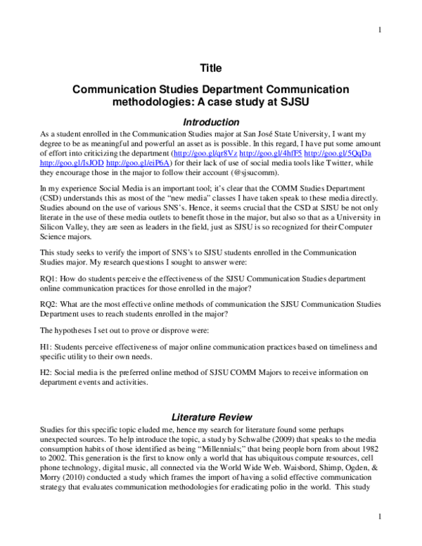 (PDF) Communication Studies Department Communication Methodologies: A ...