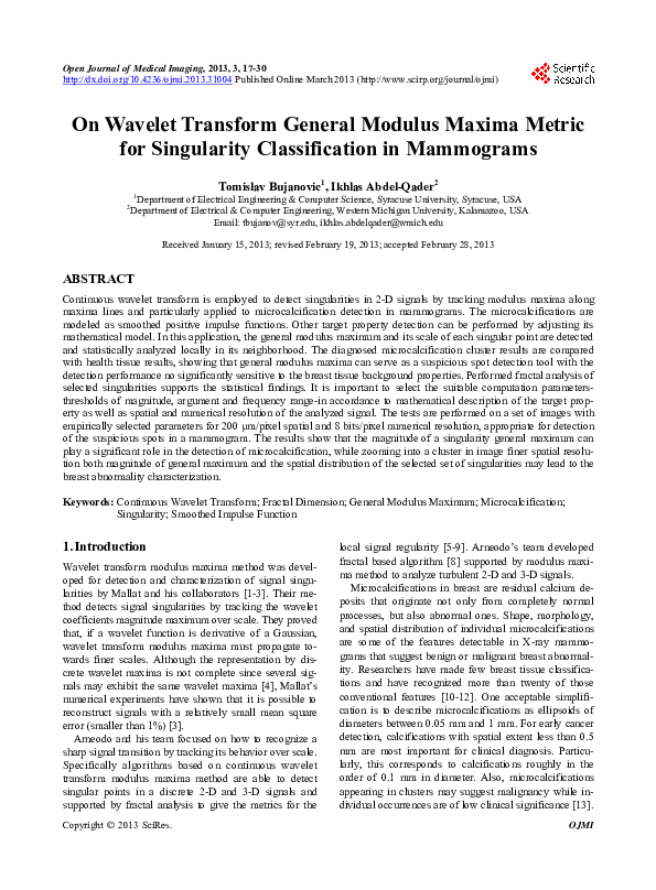 (PDF) On Wavelet Transform General Modulus Maxima Metric for ...