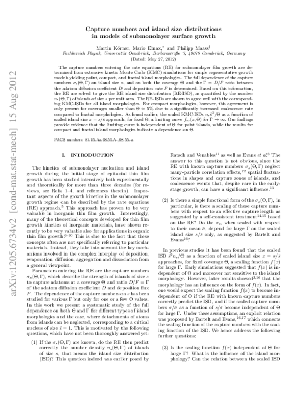 (PDF) Capture numbers and island size distributions in models of ...