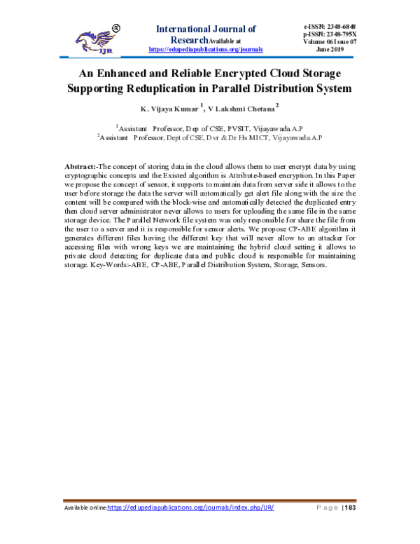 (PDF) An Enhanced and Reliable Encrypted Cloud Storage Supporting Reduplication in Parallel ...