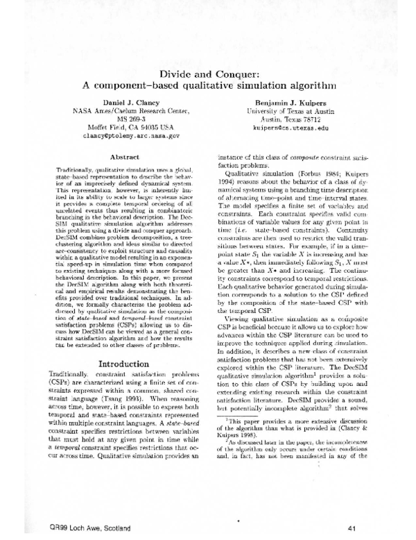 (PDF) Divide and conquer: A component {based qualitative simulation algorithm
