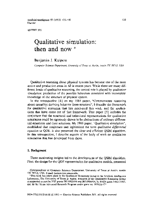 Pdf Qualitative Simulation Then And Now