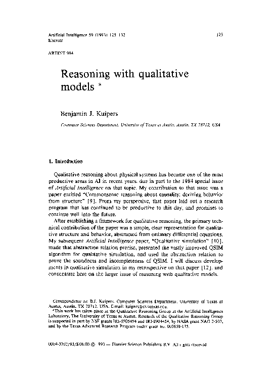 (PDF) Reasoning with qualitative models