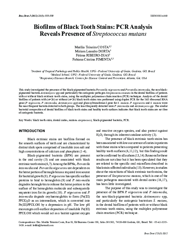 (PDF) Biofilms of black tooth stains: PCR analysis reveals presence of ...