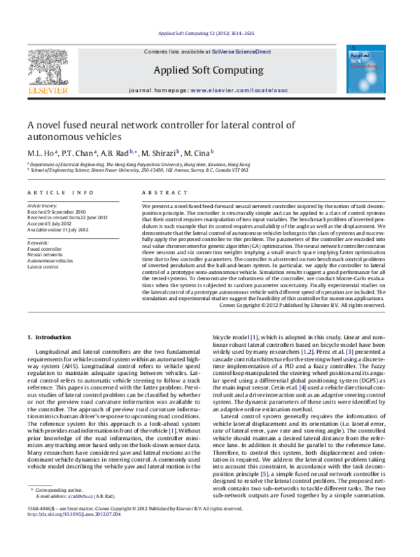 (PDF) A novel fused neural network controller for lateral control of autonomous vehicles