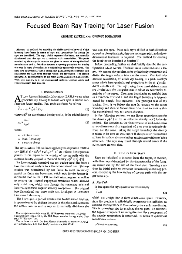 (PDF) Focused Beam Ray Tracing for Laser Fusion
