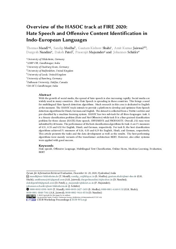 Overview of the HASOC track at FIRE 2019