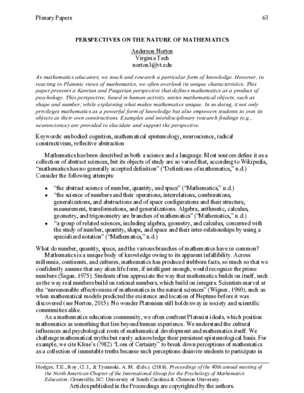 (PDF) Perspectives on the Nature of Mathematics