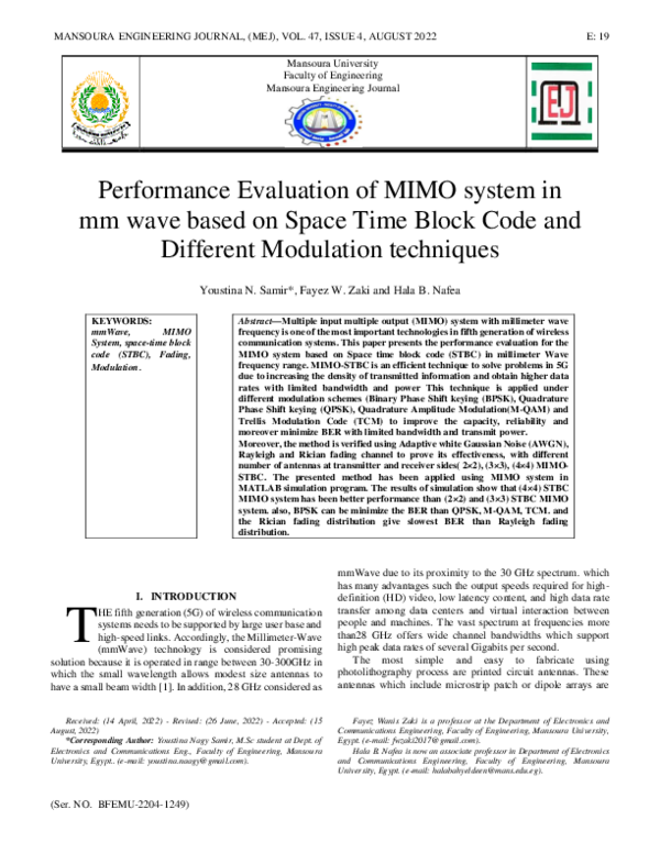 Pdf Performance Evaluation Of Mimo System In Mm Wave Based On Space