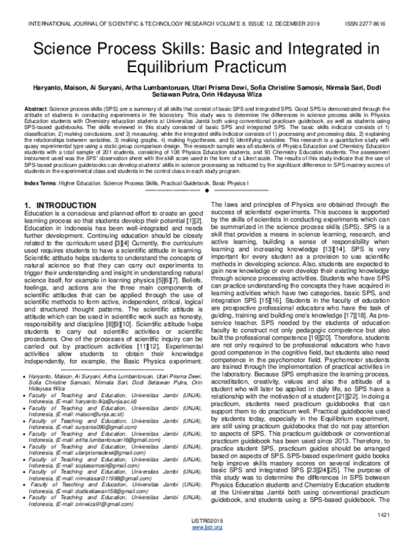 (PDF) Science Process Skills: Basic and Integrated in Equilibrium Practicum