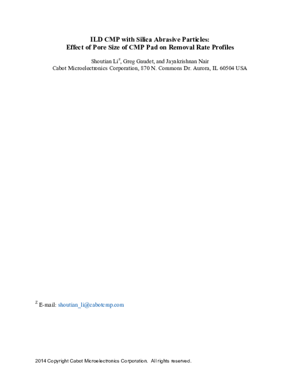 (PDF) ILD CMP with Silica Abrasive Particles: Effect of Pore Size of ...