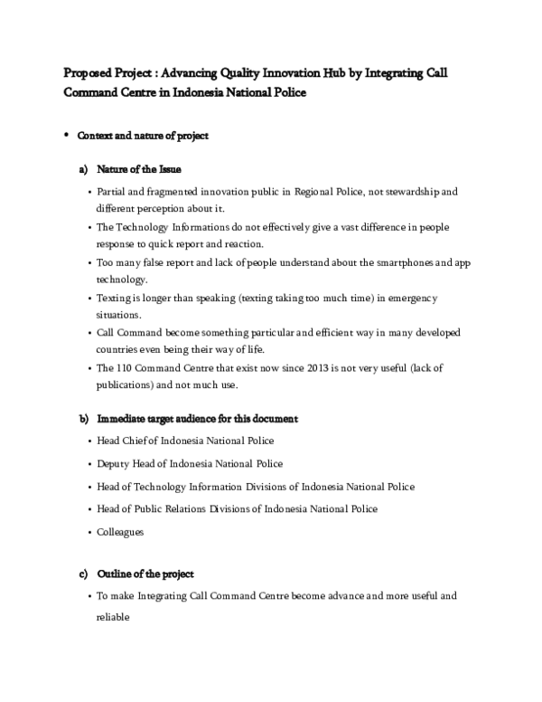 PROJECT PROPOSAL of Call Command Center in Indonesia