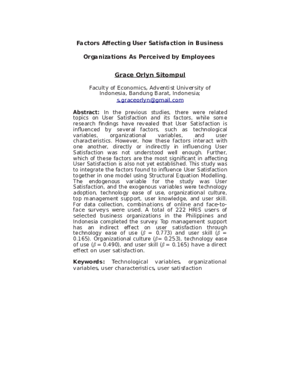 Pdf Factors Affecting User Satisfaction In Business Organizations As