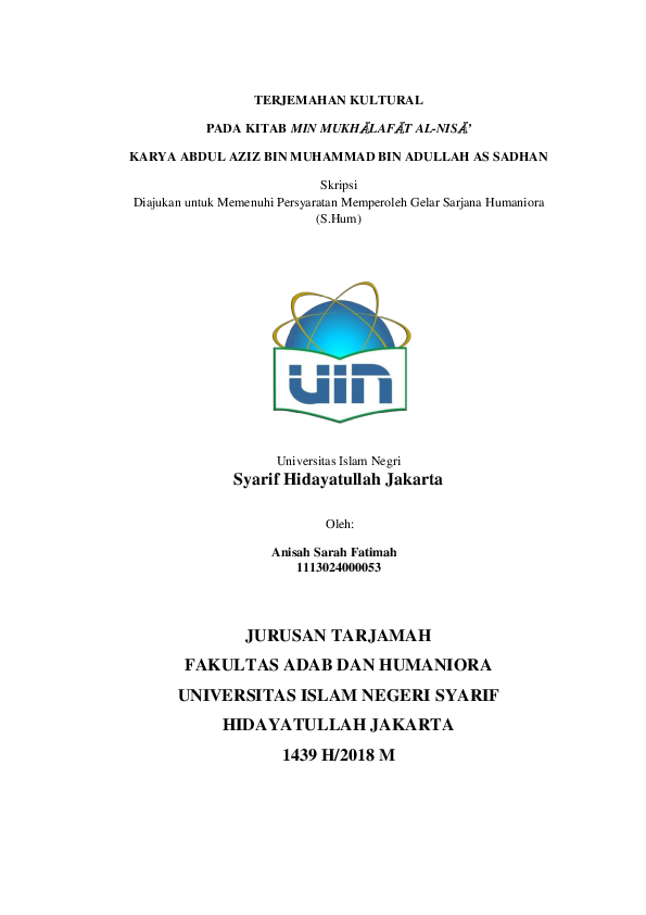 (PDF) Terjemahan kultural pada kitab Min Mukhalafat Al-Nisa’ karya ...