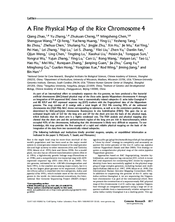 (PDF) A fine physical map of the rice chromosome 5