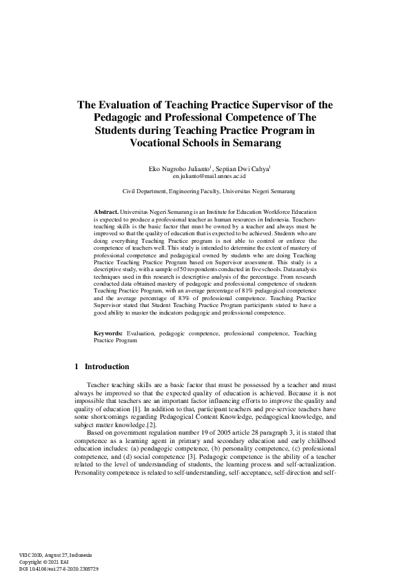 (PDF) The Evaluation of Teaching Practice Supervisor of the Pedagogic ...