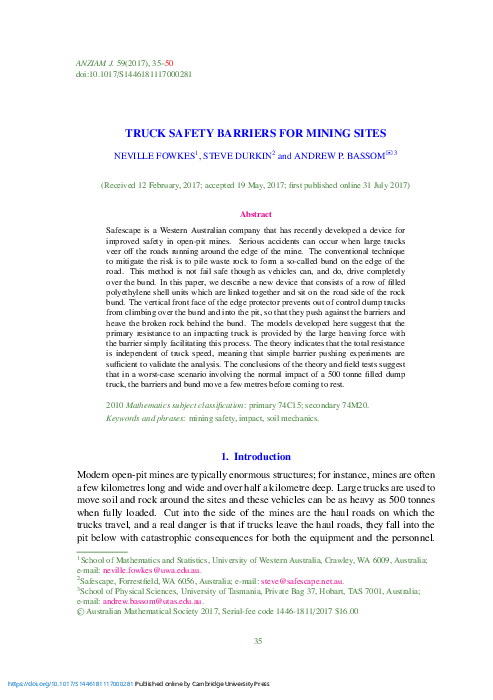 (PDF) Truck Safety Barriers for Mining Sites