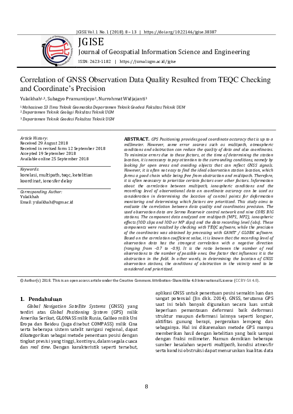 (PDF) Correlation of GNSS Observation Data Quality Resulted from TEQC ...