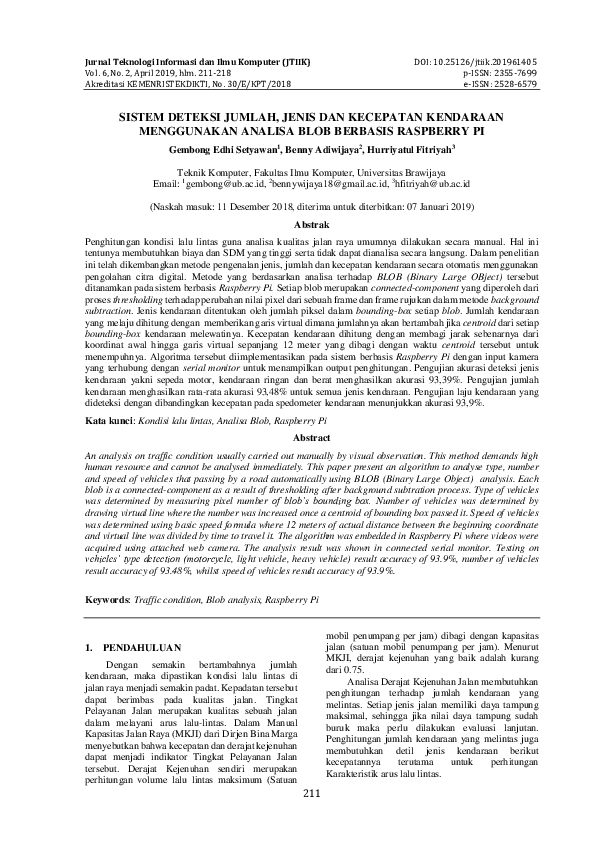 (PDF) Sistem Deteksi Jumlah, Jenis dan Kecepatan Kendaraan Menggunakan ...