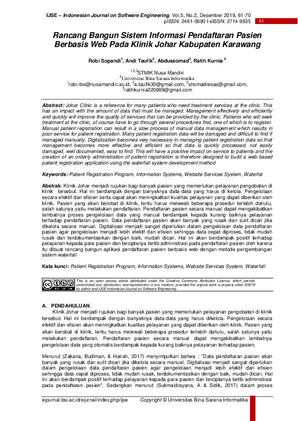 (PDF) Rancang Bangun Sistem Informasi Pendaftaran Pasien Berbasis Web Pada Klinik Johar ...