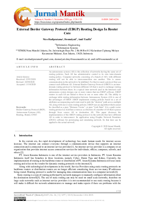 (PDF) External Border Gateway Protocol (EBGP) Routing Design in Router Core