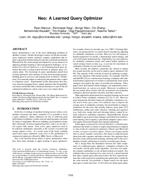 (PDF) Neo: a learned query optimizer