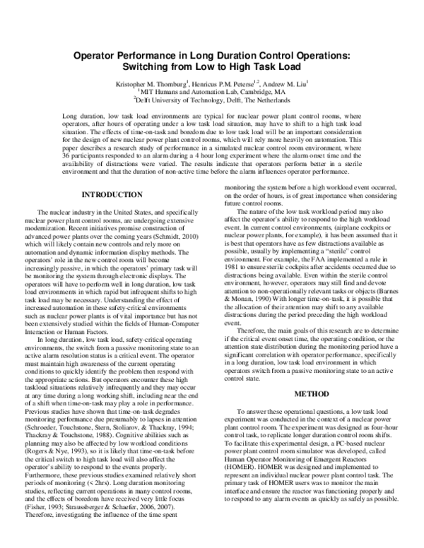 (PDF) Operator Performance in Long Duration Control Operations ...