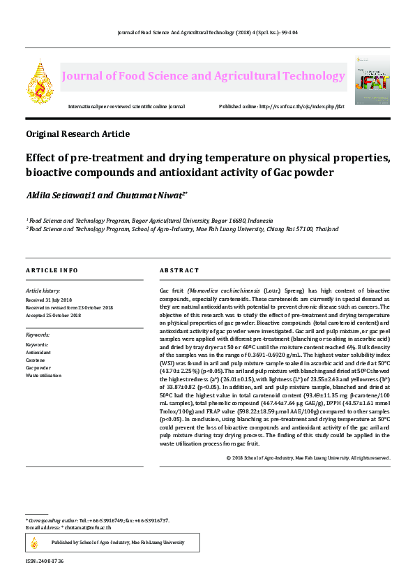 (PDF) Effect of pre-treatment and drying temperature on physical properties, bioactive compounds ...