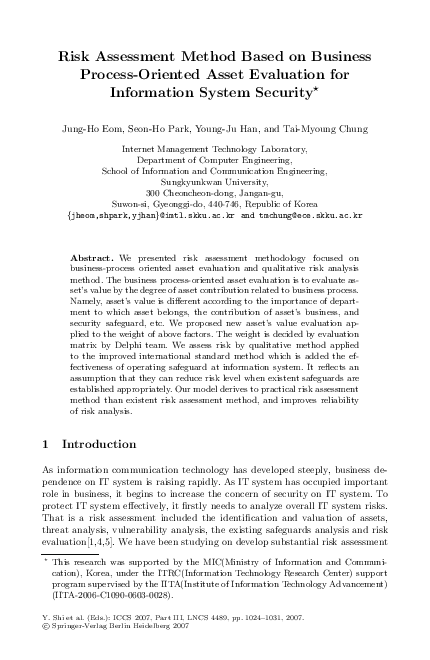 (PDF) Risk Assessment Method Based on Business Process-Oriented Asset Evaluation for Information ...