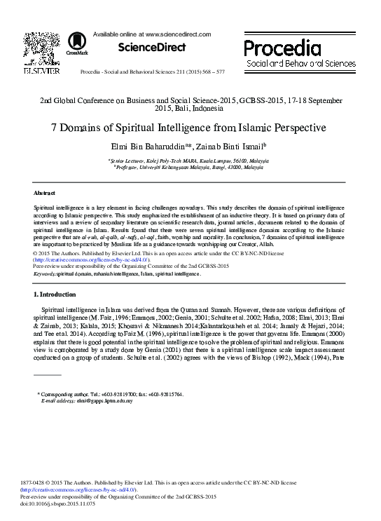 (PDF) 7 Domains of Spiritual Intelligence from Islamic Perspective