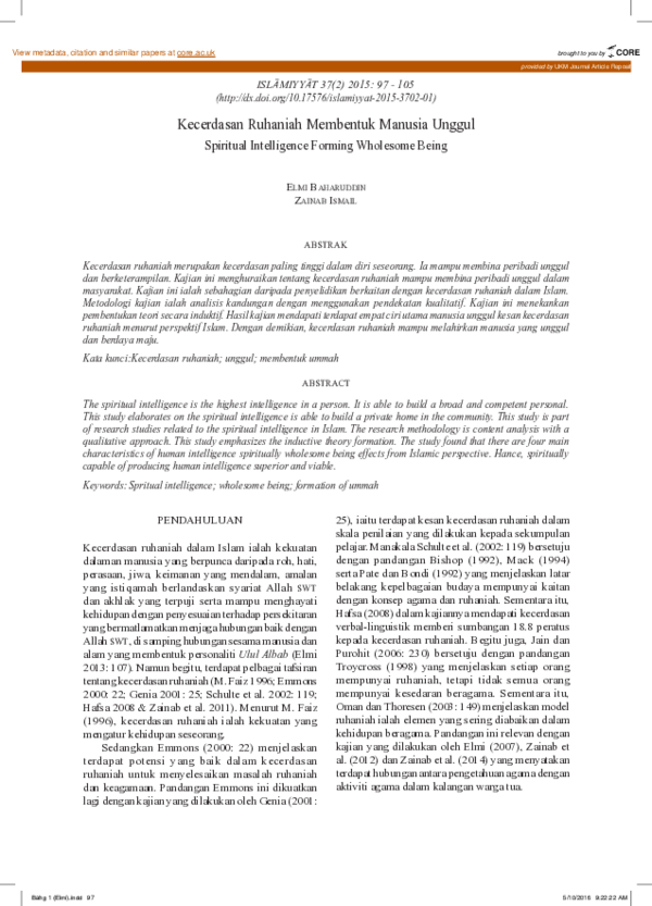 (PDF) Kecerdasan ruhaniah membentuk manusia unggul