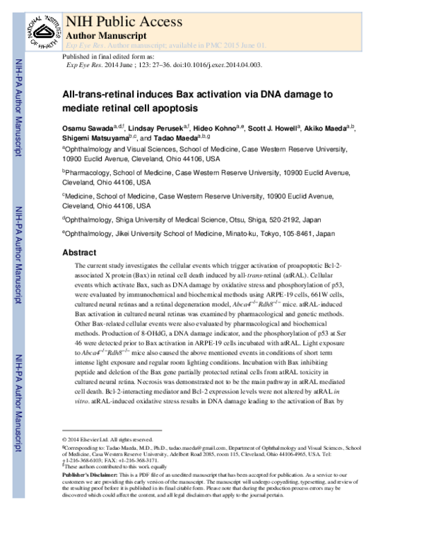 (PDF) All-trans-retinal induces Bax activation via DNA damage to mediate retinal cell apoptosis
