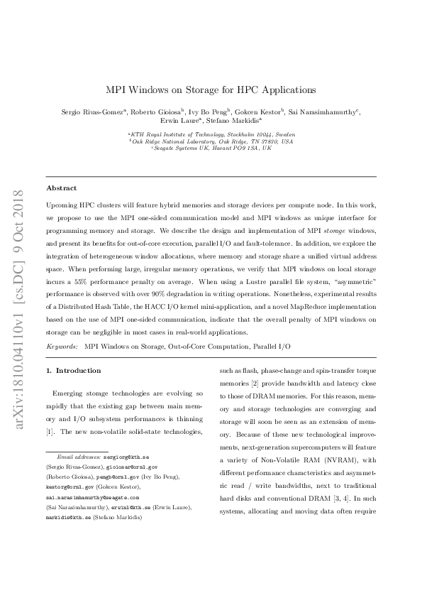 Mpi Windows On Storage For Hpc Applications
