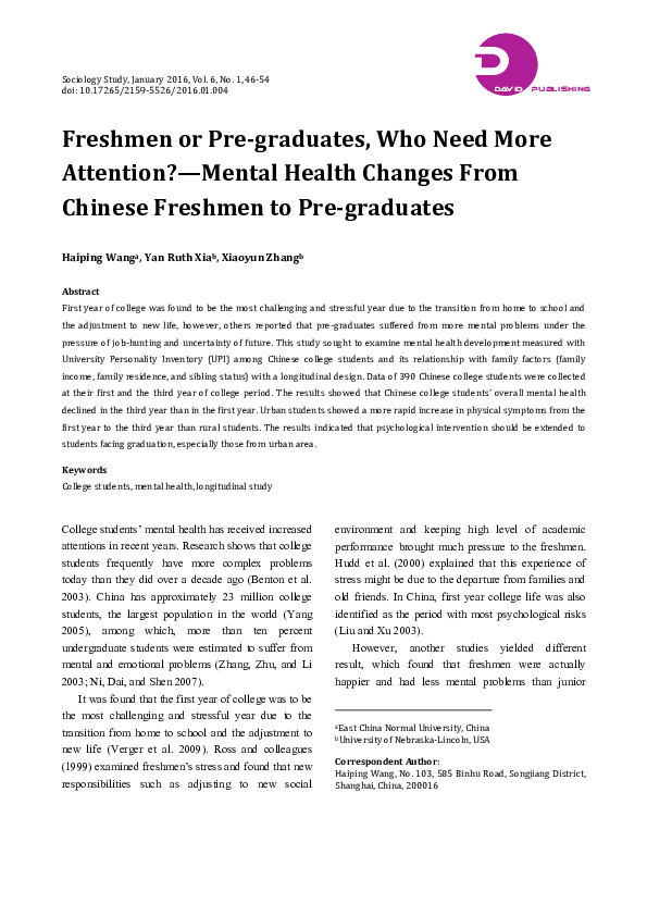 (PDF) Freshmen or Pre-graduates, Who Need More Attention?—Mental Health ...