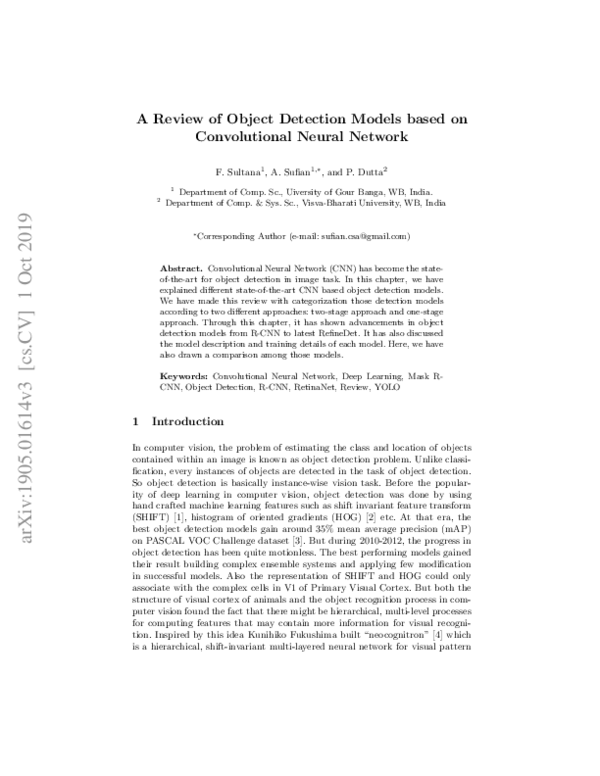 Pdf A Review Of Object Detection Models Based On Convolutional Neural Network