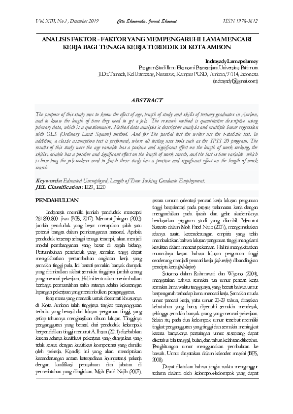 (PDF) Analisis Faktor - Faktor Yang Mempengaruhi Lama Mencari Kerja Bagi Tenaga Kerja Terdidik ...
